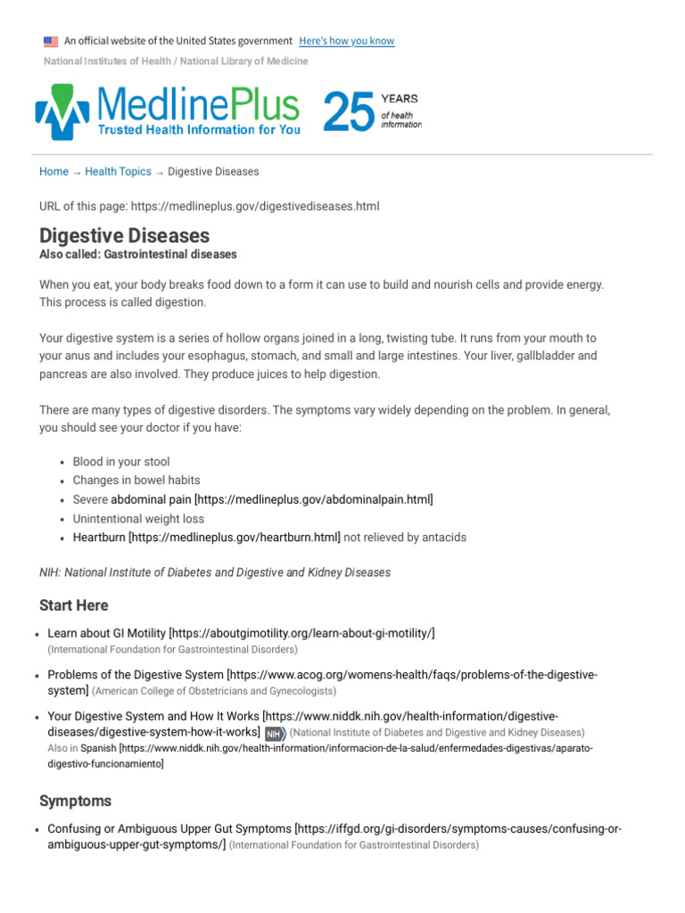 Digestive Disorders - MedlinePlus | PDF | Gastrointestinal Tract ...