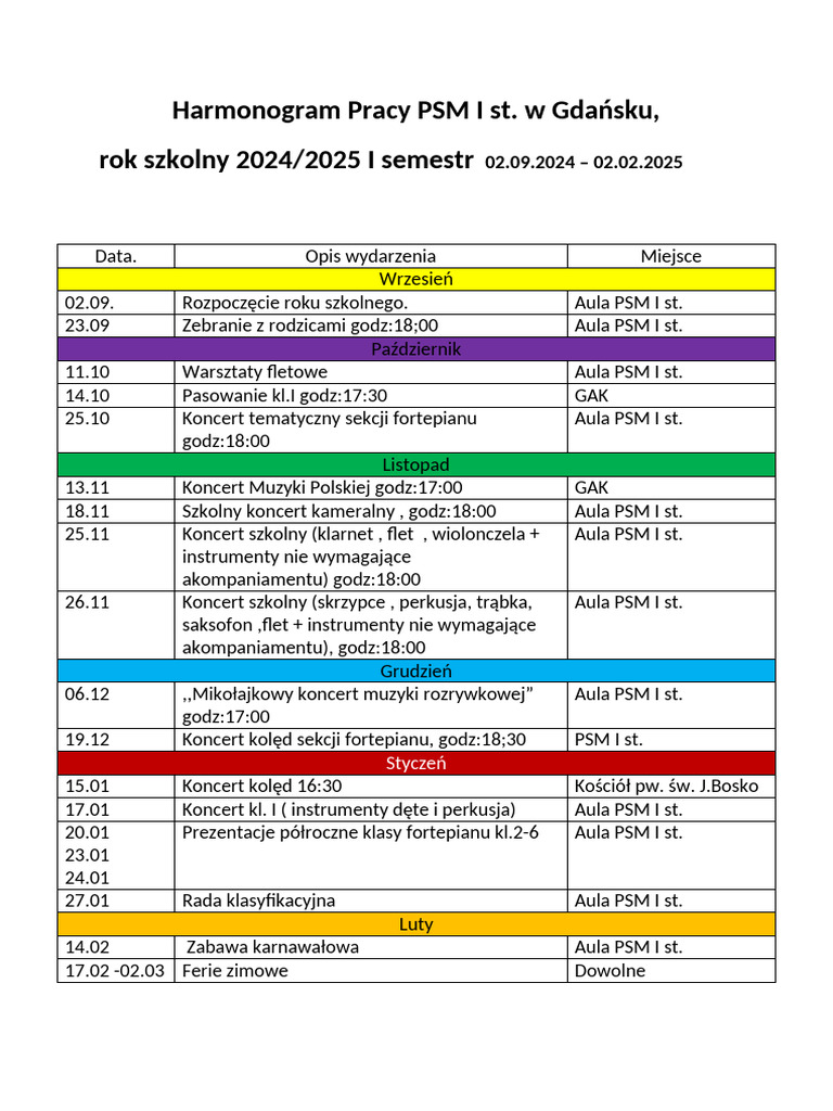 Harmonogram Pracy | PDF