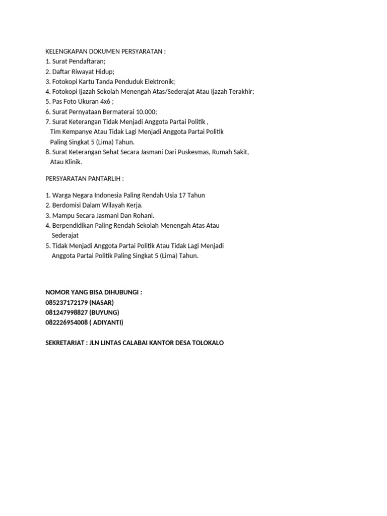 KELENGKAPAN DOKUMEN PERSYARATAN | PDF KELENGKAPAN DOKUMEN PERSYARATAN | PDF