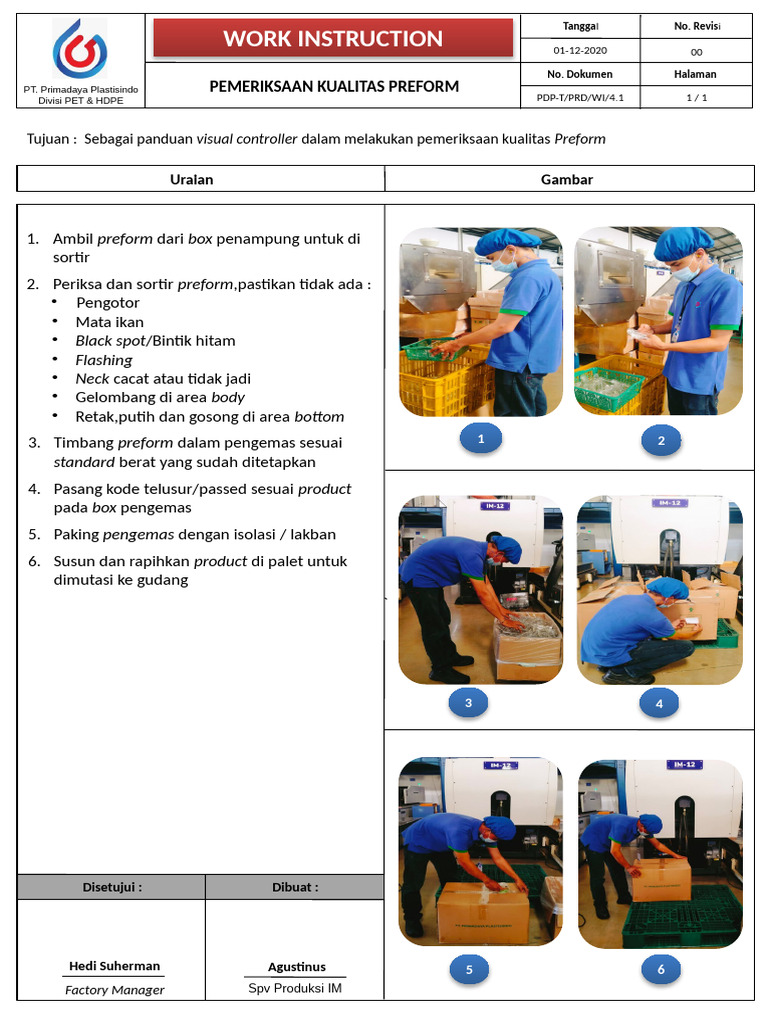 D-01 WI Pemeriksaan Kualitas Preform | PDF
