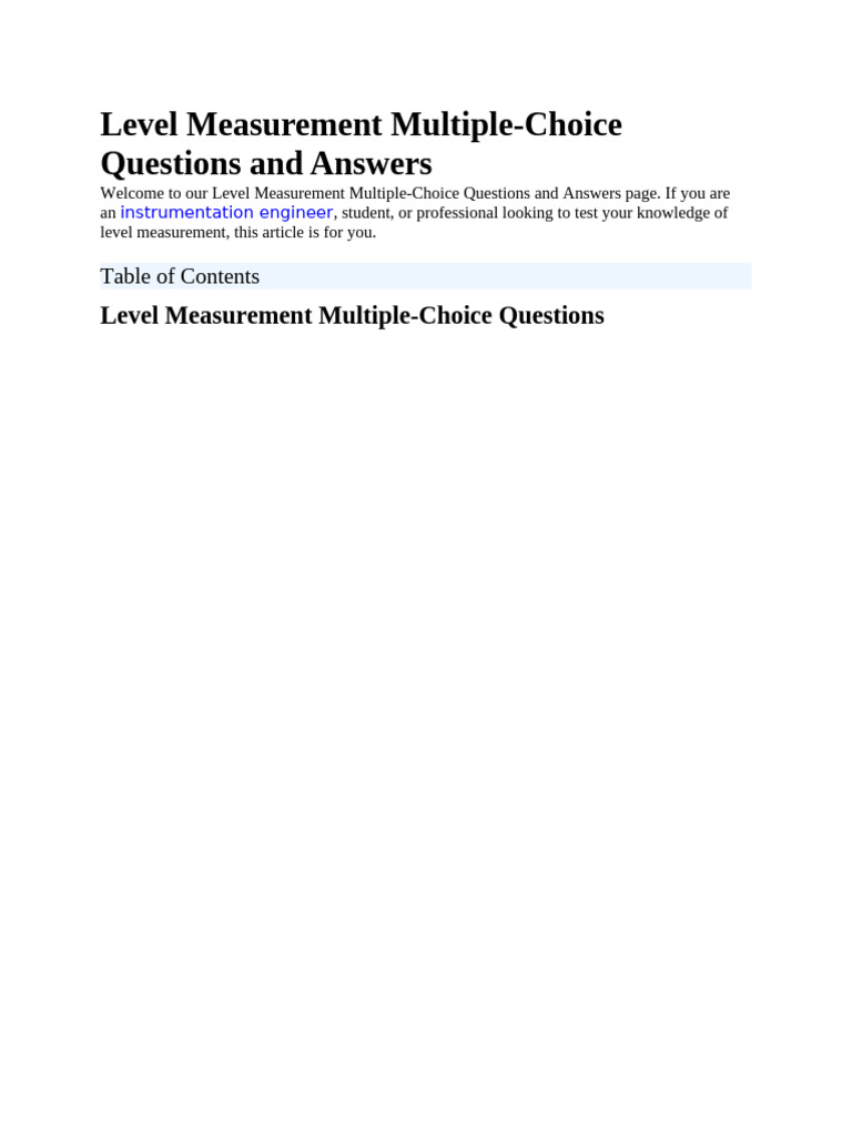 Level Measurement Multiple Choice Questions | PDF | Metrology ...