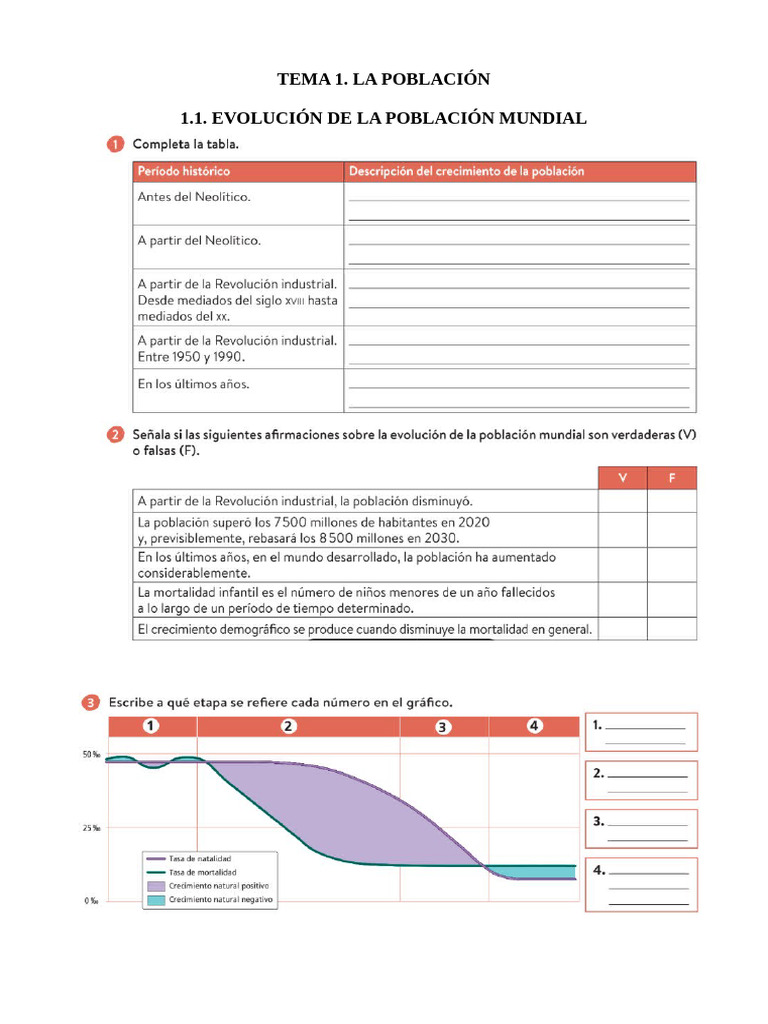 Ficha 1 Tema 1 Poblacion Mundial | PDF