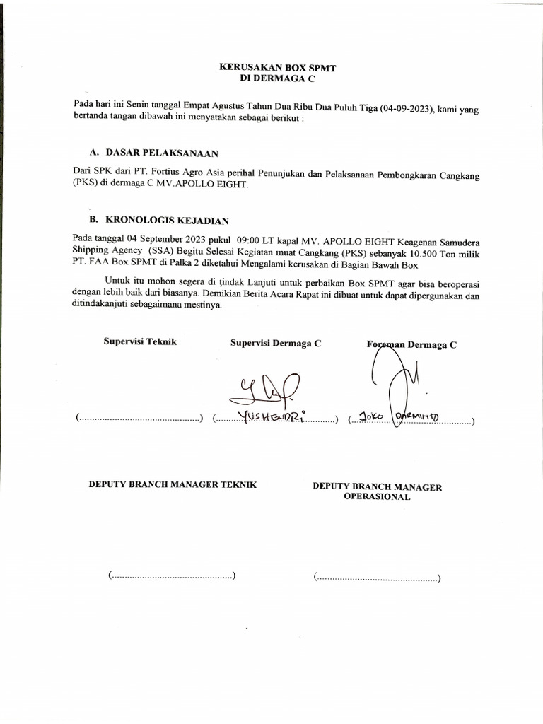 Surat Kerusakan Box SPMT | PDF