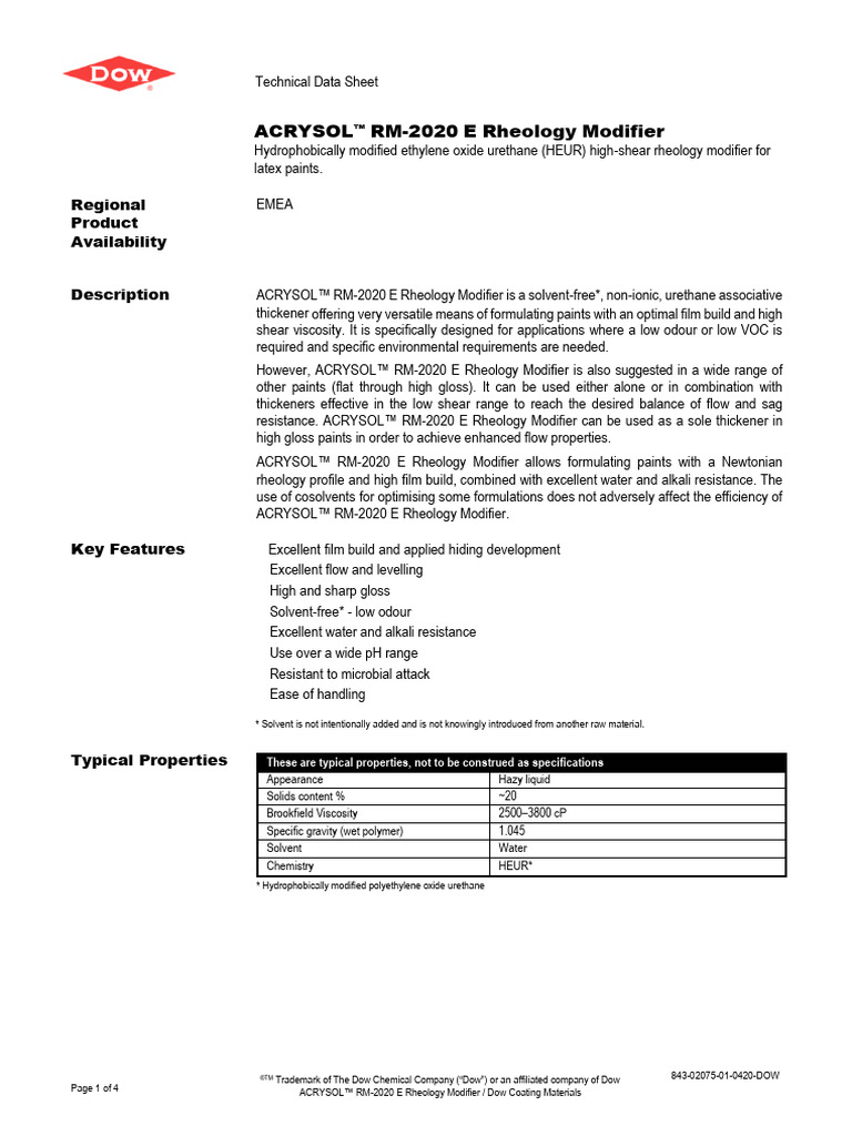 Acrysol RM 2020 | PDF | Paint | Rheology