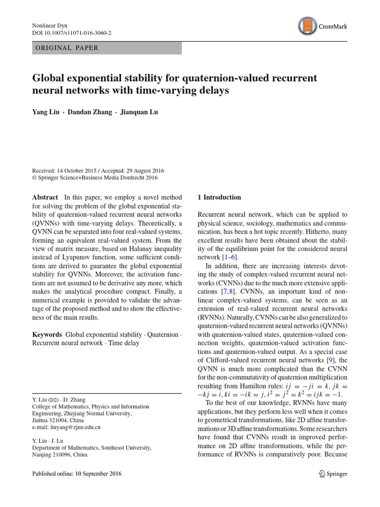 Refrence No.-5Global exponential stability for quaternion-valued recurrent neural networks with ...