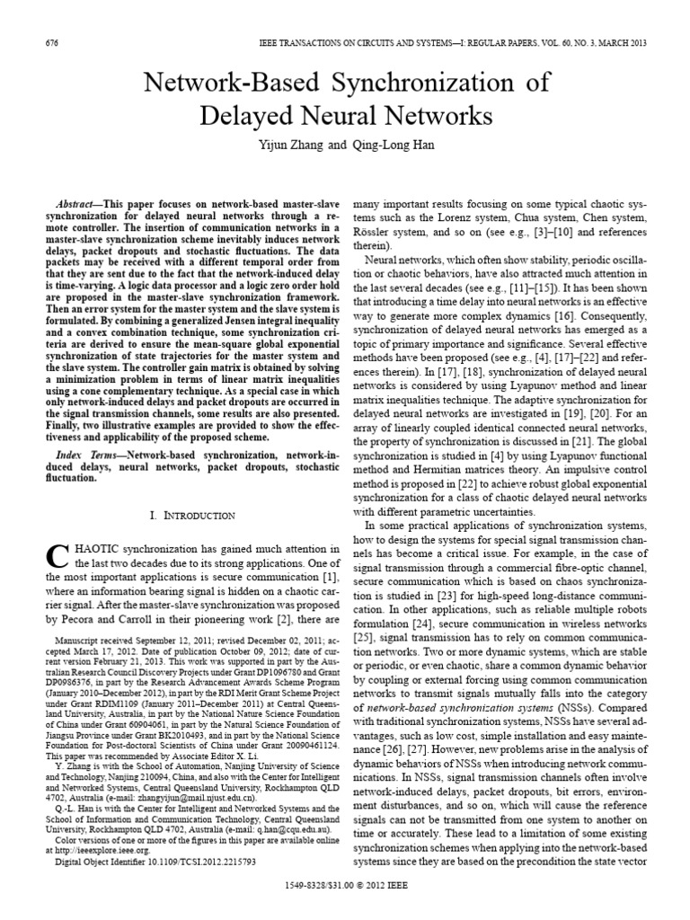 Network Basedsynchronizationofdelayedneuralnetworks Pdf Matrix Mathematics