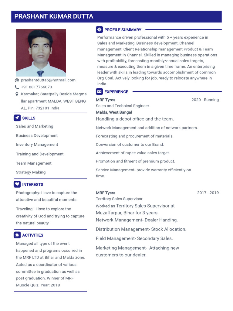 Prashant Kumar Dutta CV 2022 | PDF | Marketing | Sales