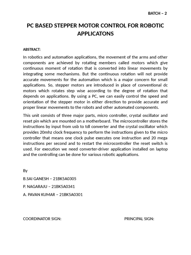 PC Based Stepper Motor Control For Robotic Applicatons | PDF