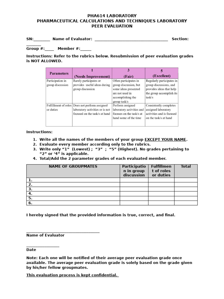 Peer Evaluation | PDF
