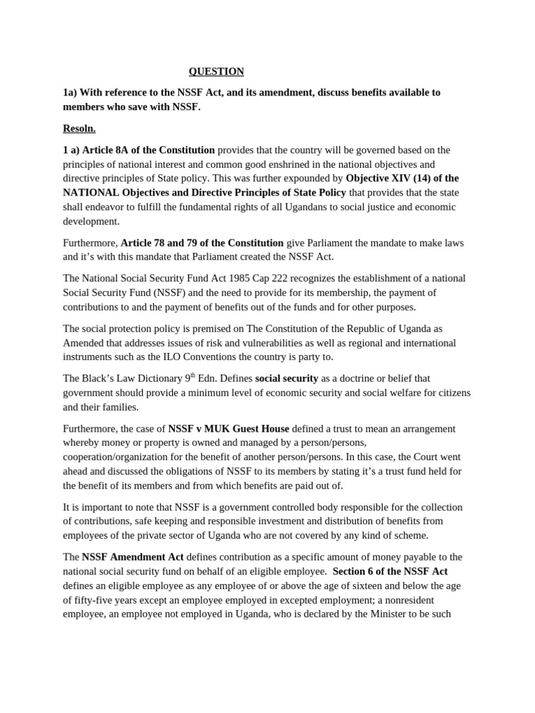 Labour 2 NSSF Coursework | PDF | Employment | Welfare