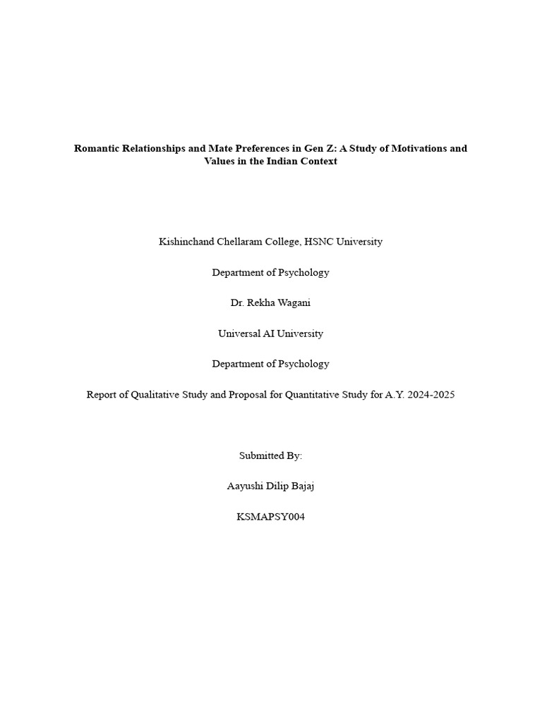 Proposal - Aayushibajaj - KSMAPSY004 Reee | PDF | Romance (Love) | Intimate Relationships