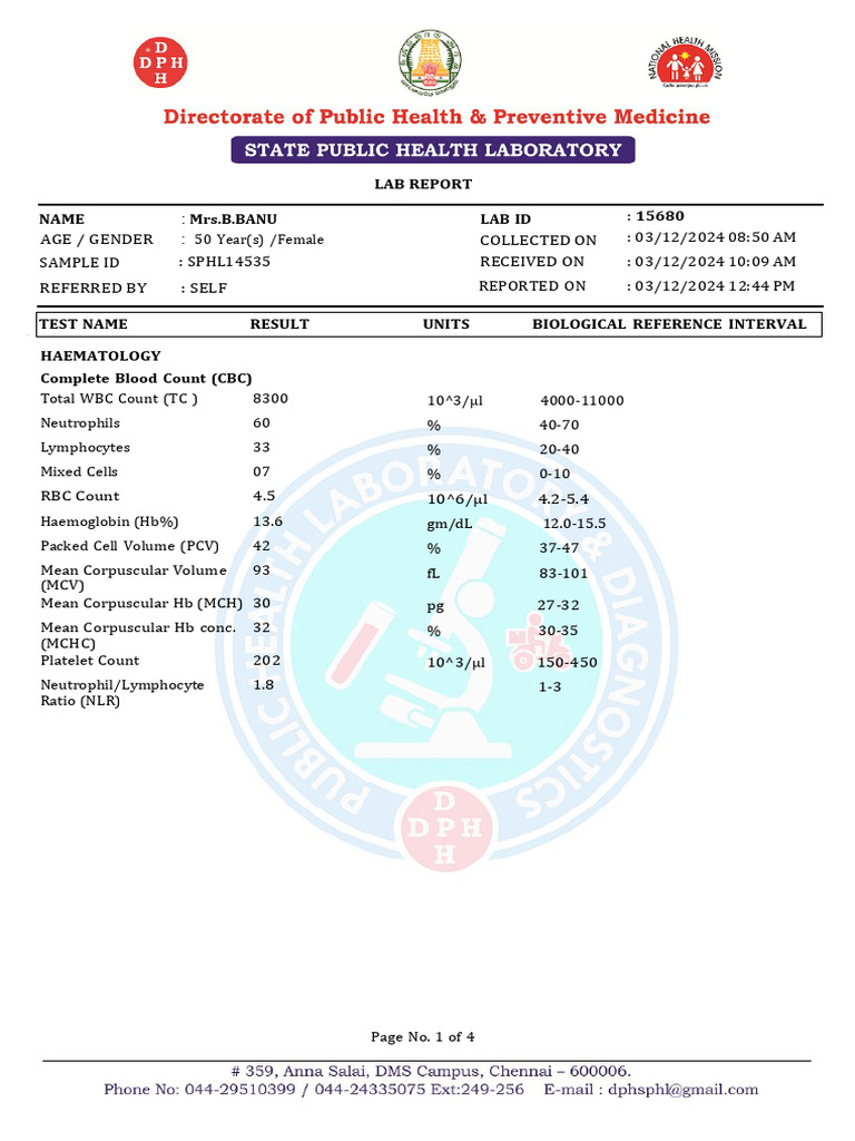 Mrs.B.BANU - Blood Test Report - 03122024 | PDF | Cholesterol | Medical ...