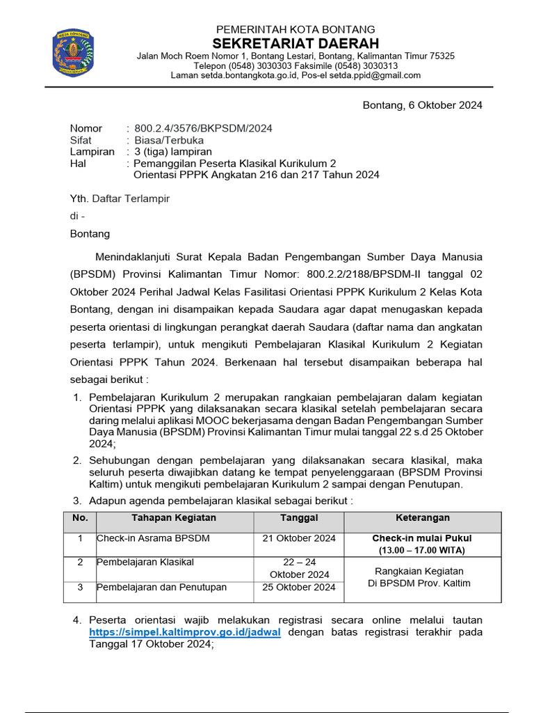 Pemanggilan Orientasi PPPK 2024 | PDF