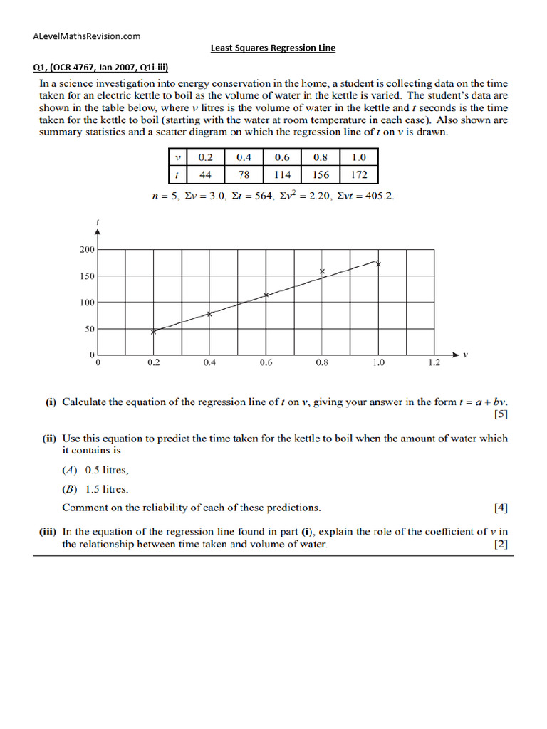 Least Squares Regression Line Exam Questions | PDF