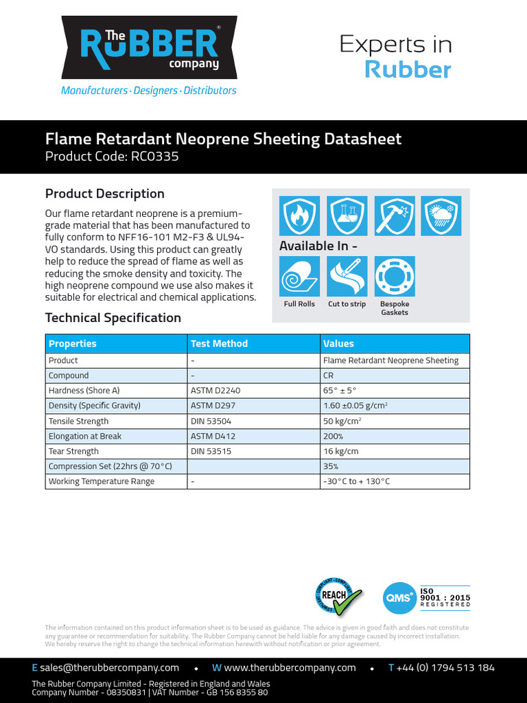 The RUBBER COMPANY - RC0335 - Flame-Retardant Neoprene Sheeting - Data ...