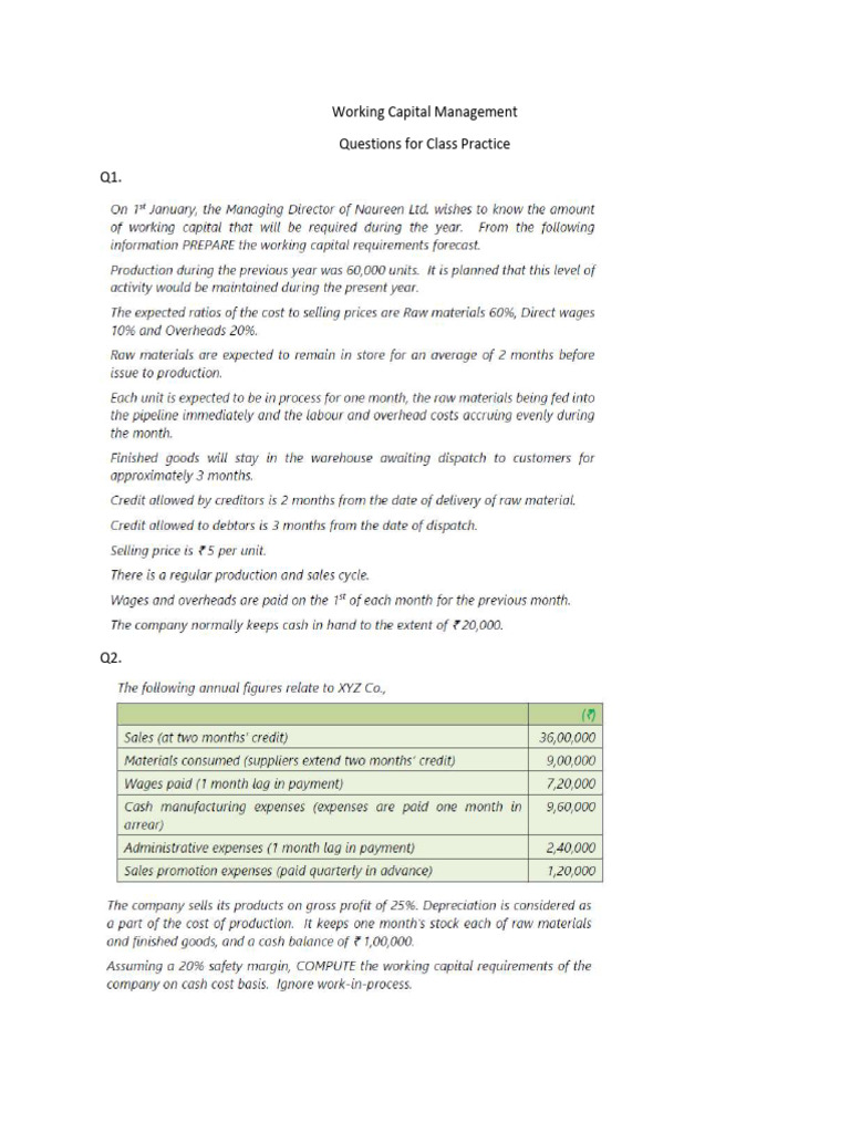 2.1 WC Management Questions | PDF | Working Capital | Finance & Money ...