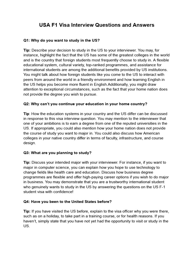 Usa f1 Visa Interview Questions and Answers Fd1a574579 | PDF | Expense ...