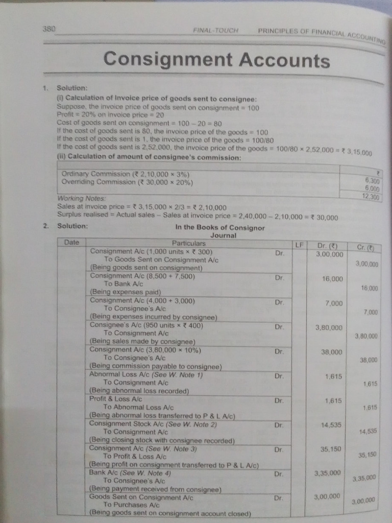 Consignment Accounts (Solutions) | PDF | Expense | Prices