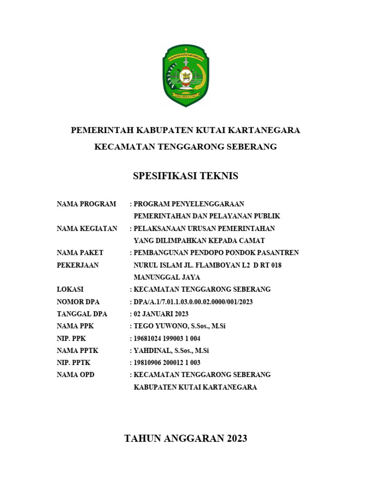 SPESIFIKASI TEKNIS Pembangunan Pendopo Pondok Pasantren Nurul Islam Jl ...