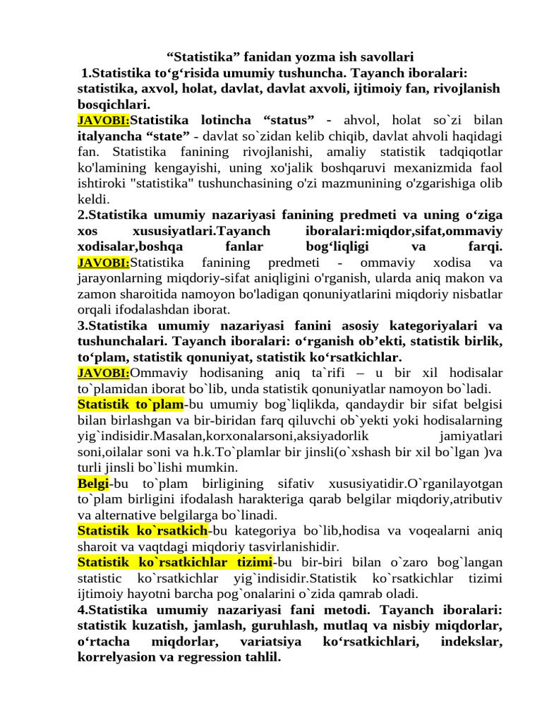 Yakuniy Nazorat 1-Qism | PDF