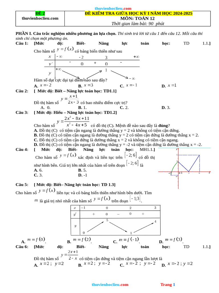 thuvienhoclieu.com-De-kiem-tra-giua-HK1-Toan-12-CTST-De-2 | PDF