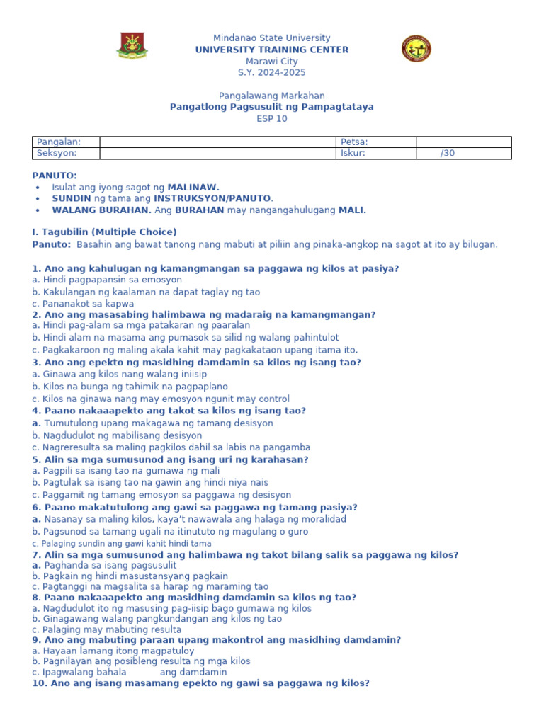 ESP 10 2nd-Quarter-3rdSummative-module3-4 | PDF
