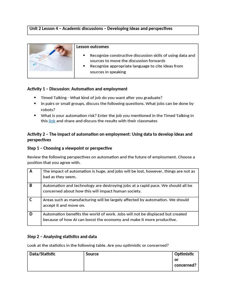 U2L4 SN - Academic Discussions - Developing Ideas & Perspectives | PDF | Automation | Thought