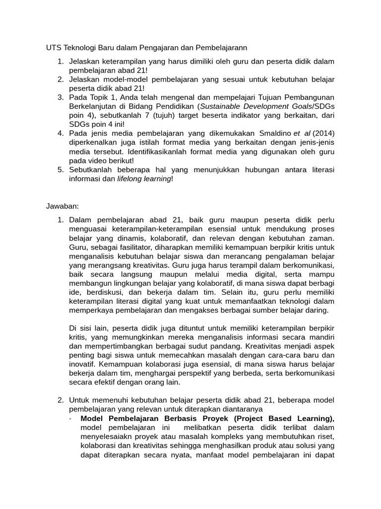 UTS Teknologi Baru Dalam Pengajaran Dan Pembelajarann | PDF