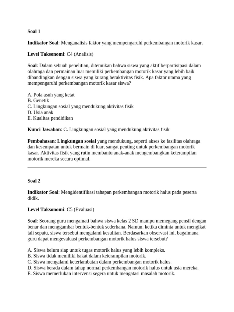 Jawaban Soal KB 1_Fisik dan Psikomotorik_Revisi | PDF