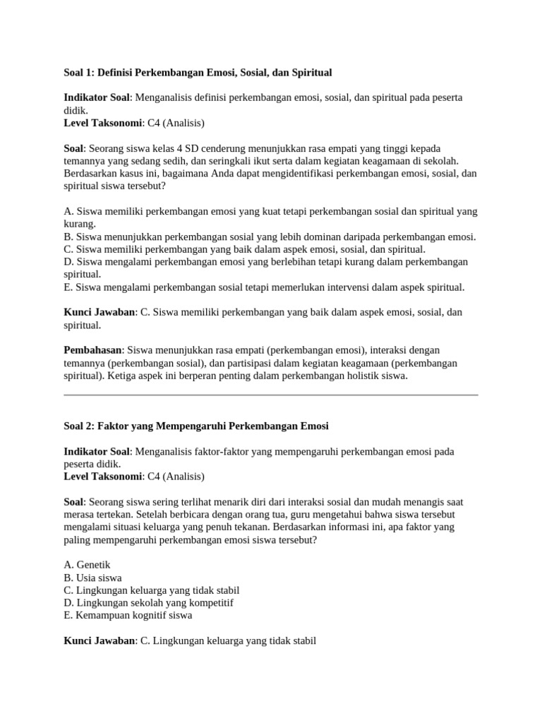 Jawaban Soal KB 3_Emosi-Sosial-Spiritual_Revisi | PDF