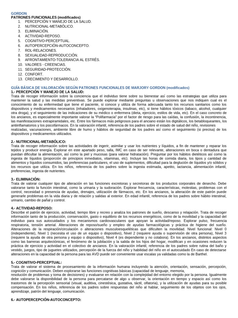 Guía para Valoración de Gordon | PDF | Vejez | Percepción