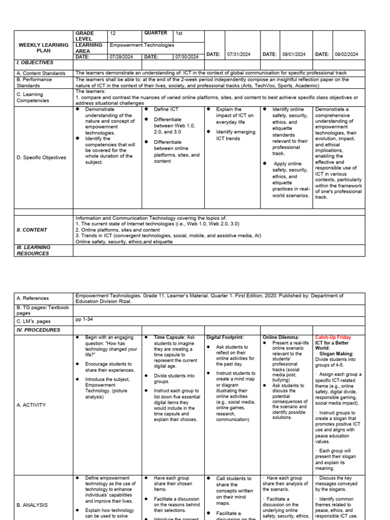 2024 DLP 11 EmTech Q1 Week1 | PDF | Educational Technology | Learning