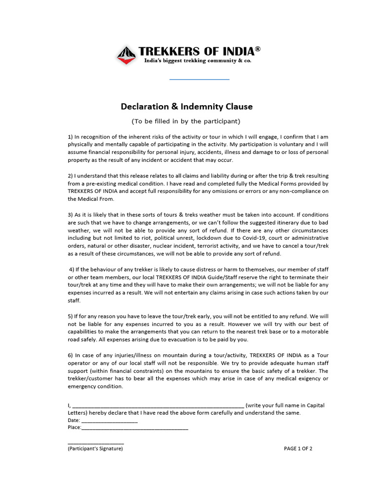 Declaration & Indemnity Clause ..... TOI | PDF | Common Law