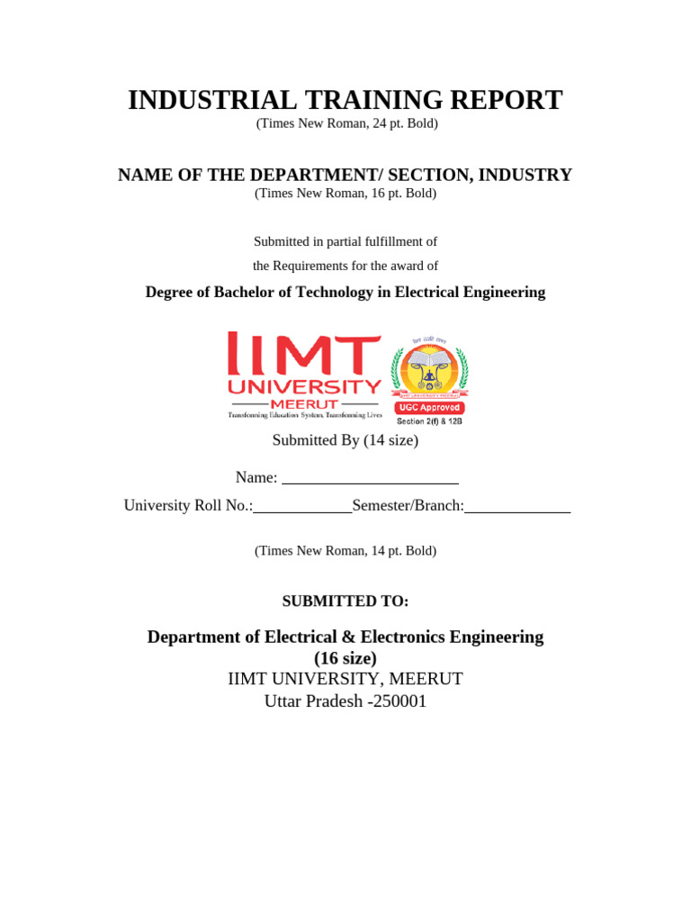 Industrial Training Report Format (B.tech.) | PDF