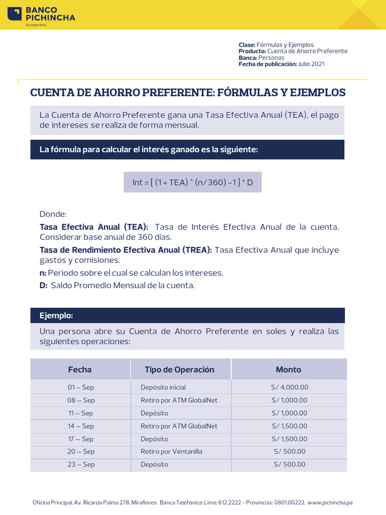 001-formulas-y-ejemplos-cuenta-de-ahorros-preferente | PDF | Interés | Bancario