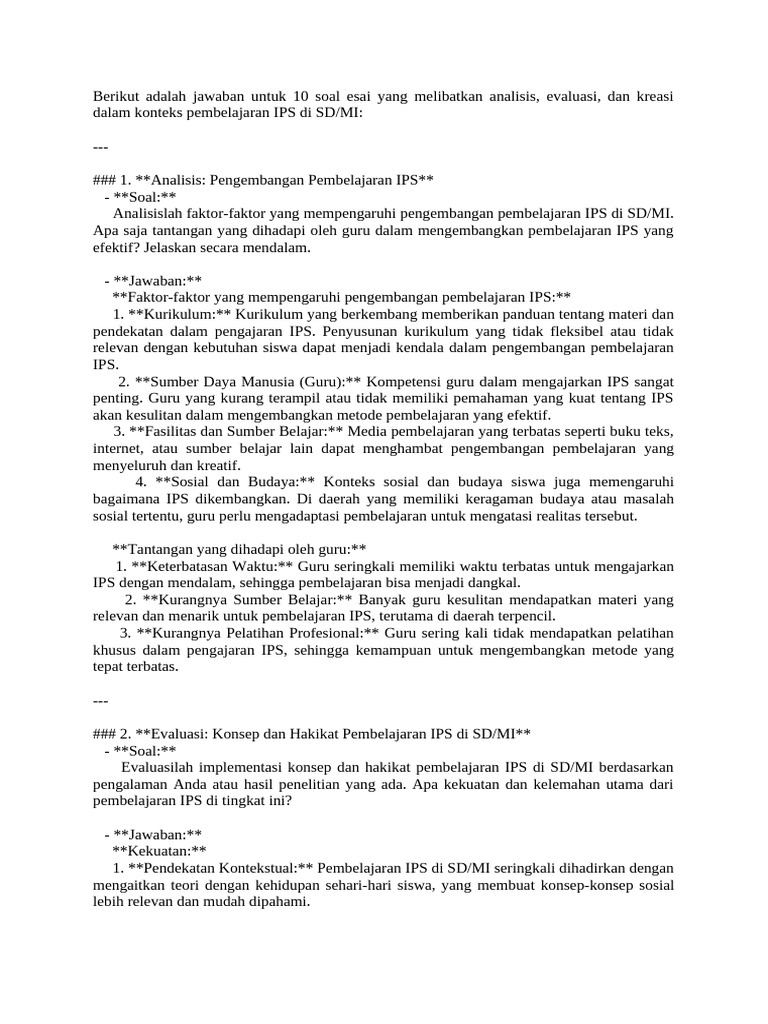 Pembelajaran IPS di SD/MI: Analisis dan Evaluasi | PDF
