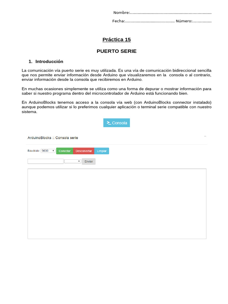 Practica 15B - Puerto Serie | PDF | Diodo emisor de luz | Arduino