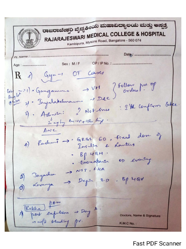 PG (OBS) Notes Gynaecology OP Cases | PDF
