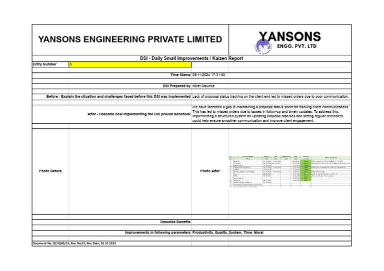 YANSONS'S DSI Submission Form Niket | PDF