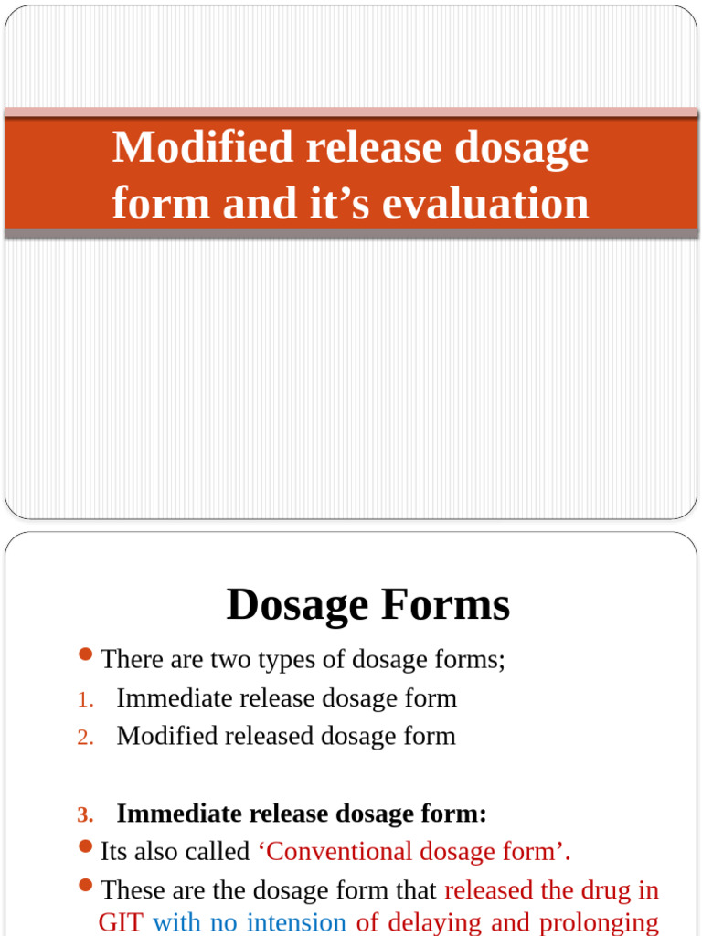 Lec 1. Modified Release Dosage Forms-1 | PDF | Pharmacokinetics | Chemistry