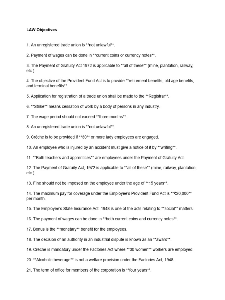 Key Labor Law Objectives & Provisions | PDF | Employment | Trade Union