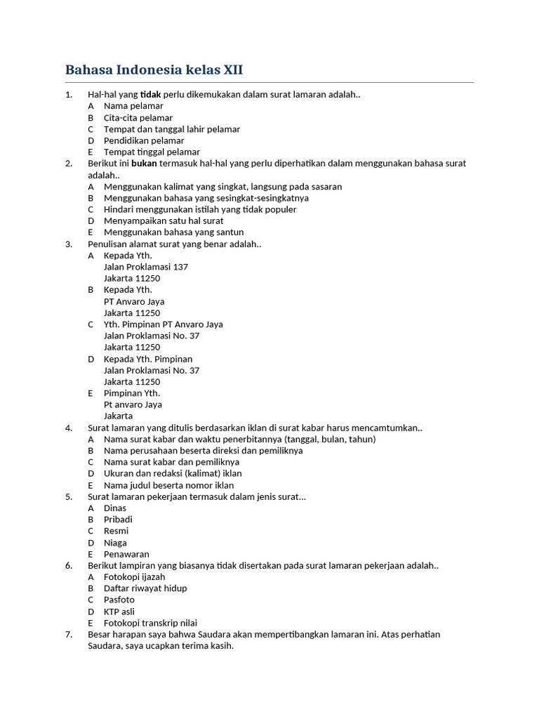 Soal Pas Bahasa Indonesia Kelas Xii SMK DKH | PDF
