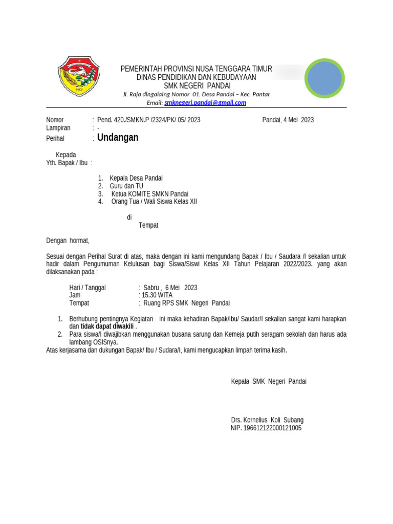 Undangan Pengumuman Kelulusan 2023 | PDF