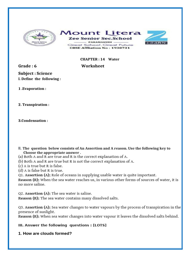 Chapter 14 Worksheet | PDF