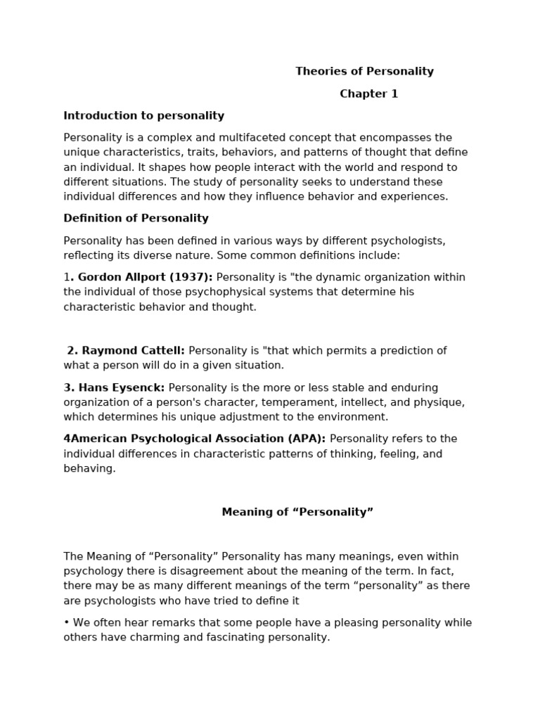 Theories of Personality Notes | PDF | Id | Psychoanalysis