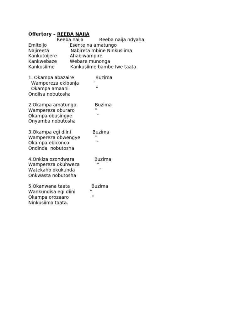 Offertory Hymn: Reeba Naija | PDF