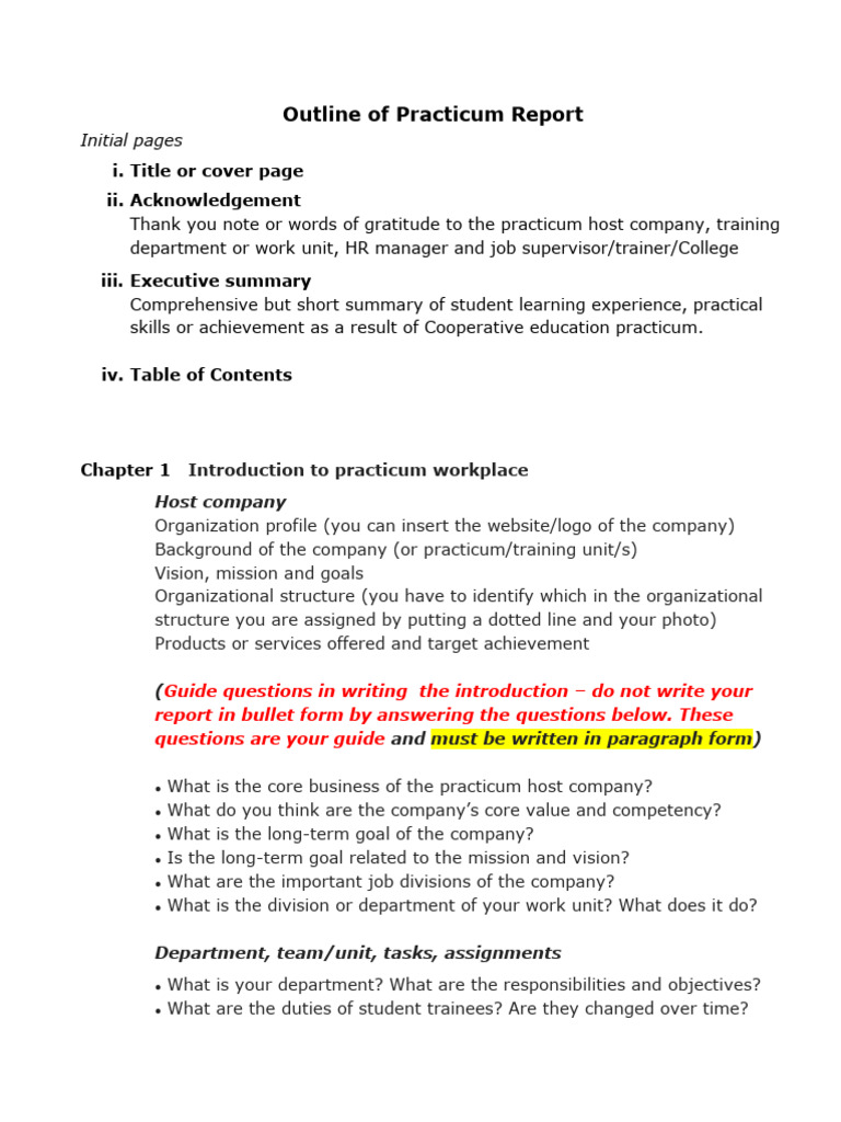 Outline - Practicum Report | PDF | Organizational Behavior | Business