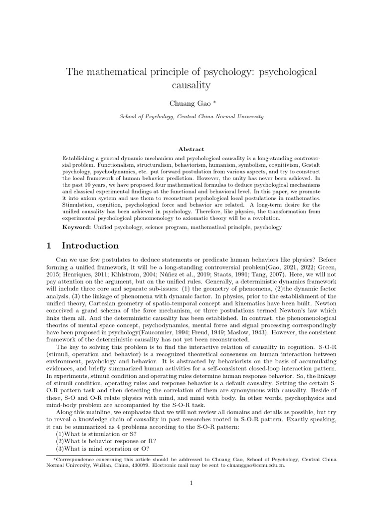 The Mathematical Principle of Psychology Psychological Causality | PDF | Psychology | Mind