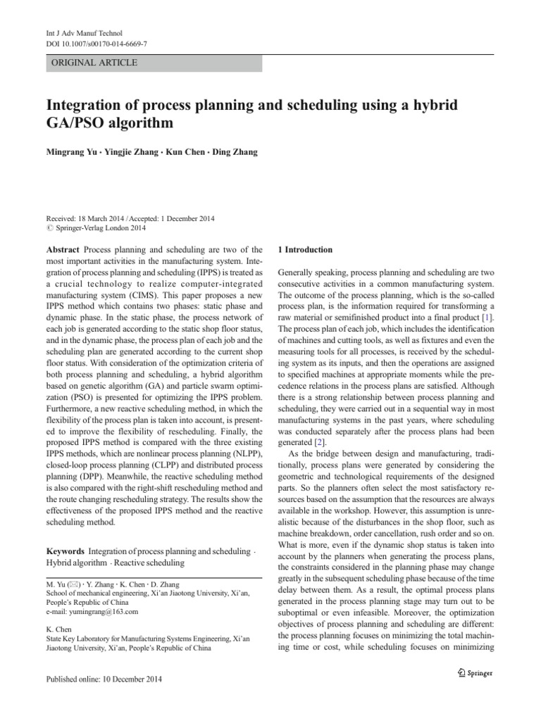 Yu Vd. - 2015 - Integration of Process Planning and Scheduling Usi | PDF | Mathematical ...