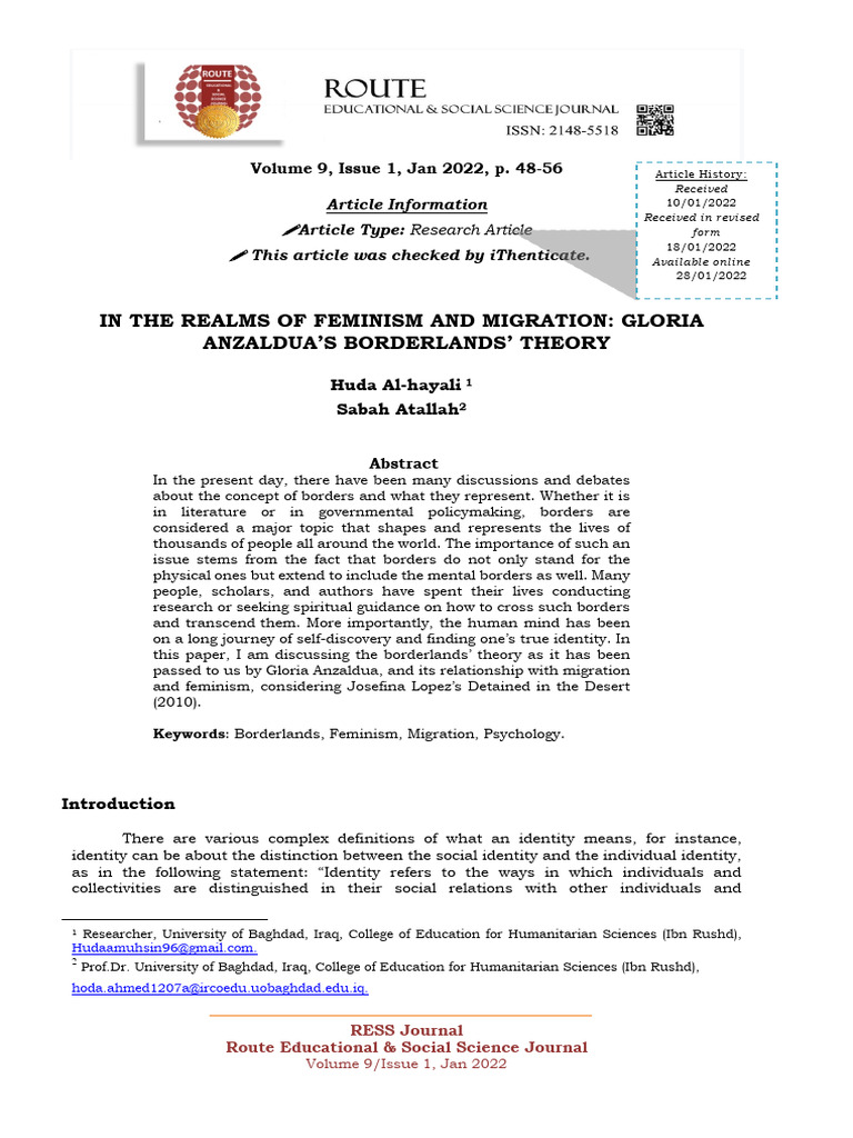 In The Realms of Feminism and Migration: Gloria Anzaldua's Borderlands ...